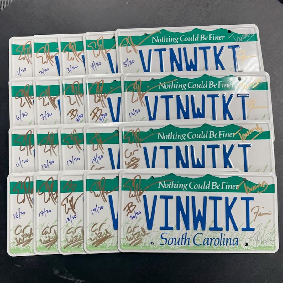 VINWIKI South Carolina Autographed License Plates – VINwiki Online Store